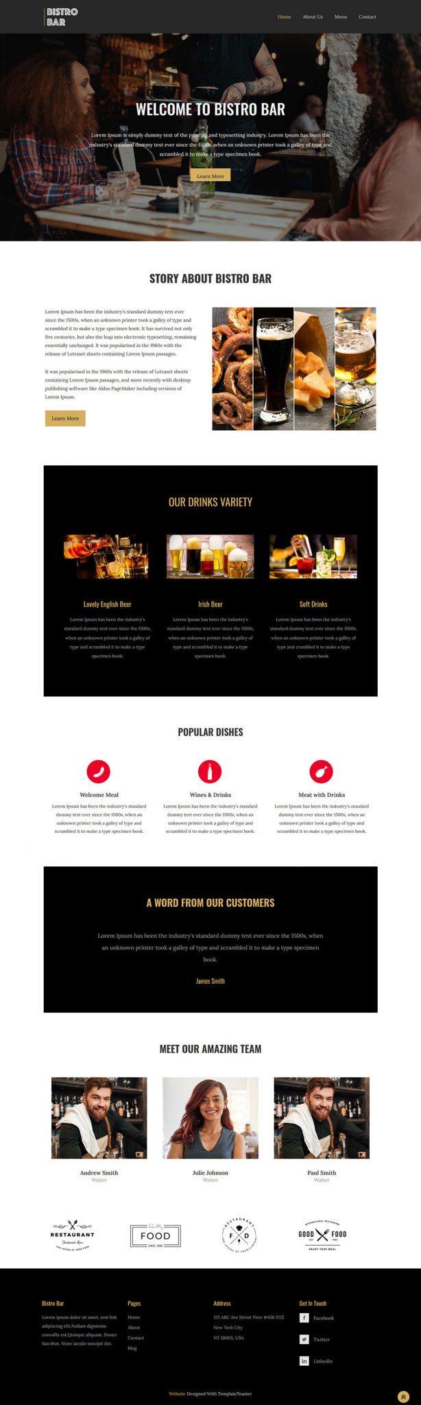Bar & Cafe Website Template - Web Template Generator